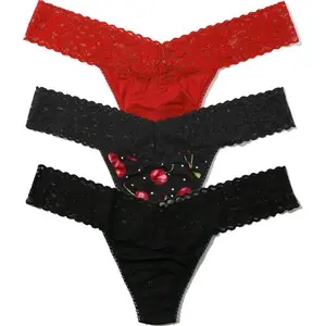 Hanky Panky Dreamease™ Assorted 3-pack Low Rise Thongs Black/cherry Bomb/red