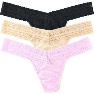 Hanky Panky Dreamease™ Assorted 3-pack Low Rise Thongs - Chai/black/cotton Candy Pink