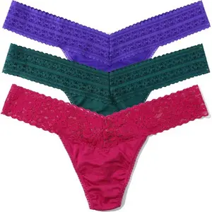 Hanky Panky Dreamease™ Assorted 3-pack Low Rise Thongs Ivy/pink Ruby/electric Purple