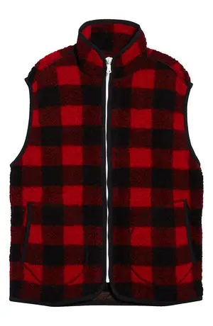 DRAKE'S Buffalo Check Wool Blend Bouclé Vest Red Check