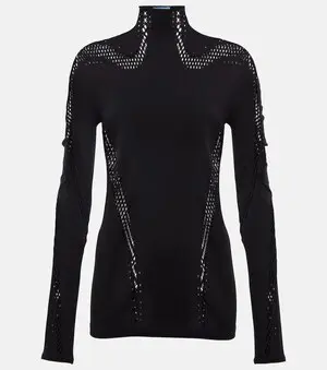 MUGLER Open-knit High-neck Top