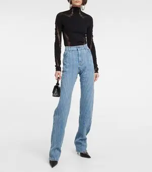 MUGLER Open-knit High-neck Top