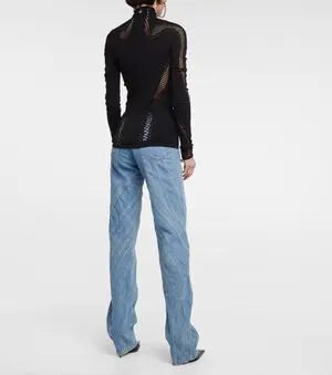 MUGLER Open-knit High-neck Top