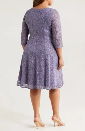 SLNY Lace Fit & Flare Dress - Mystic/ Heather