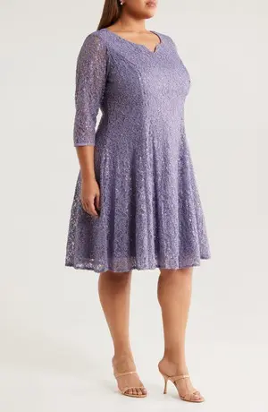 SLNY Lace Fit & Flare Dress - Mystic/ Heather