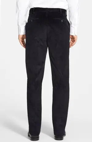 Berle Luxury Italian Corduroy Flat Front Trousers - Navy