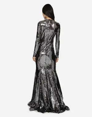 Dolce & Gabbana Long Sequined Dress With Corset Detailing - Grey