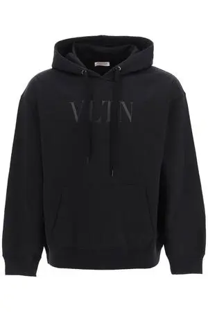 Valentino Garavani Vltn Logo Printed Drawstring Hoodie Nero
