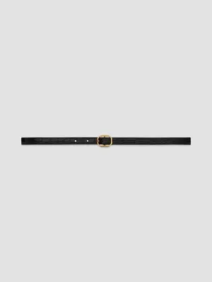 Saint Laurent Frame Buckle Thin Belt In Crocodile-embossed Leather - Nero