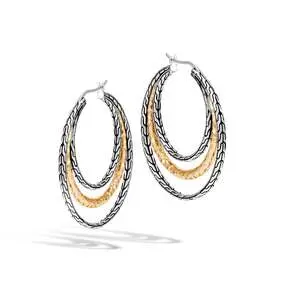 John Hardy Classic Chain Hammered Medium Hoop Earrings - Multicolor