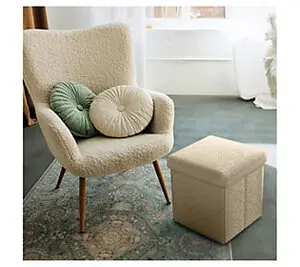 SORBUS Teddy Storage Ottoman Soft Sherpa Tuft Ed Footstool
