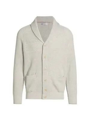 Brunello Cucinelli Men's Cotton-Blend Shawl Cardigan - White Grey - Size 42 - White Grey  - White Grey