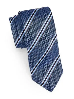 Canali Striped Silk Tie Blue