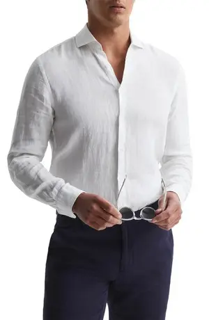 REISS Ruban Linen Button-up Shirt White