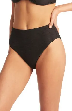 SEA LEVEL Retro High Waist Bikini Bottom - Black