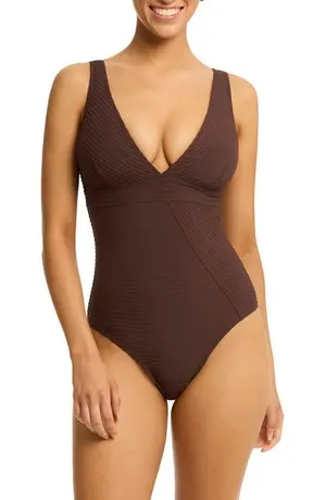 SEA LEVEL Sea Level Panel Line Multifit One-Piece Swimsuit Cocoa