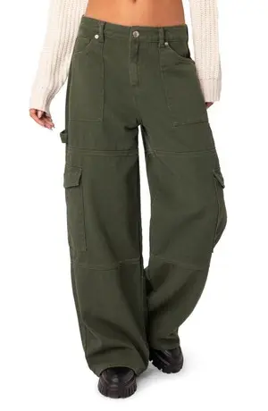 EDIKTED Ember Denim Cargo Pants - Olive