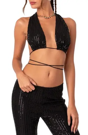 EDIKTED Nola Sequin Open Back Top