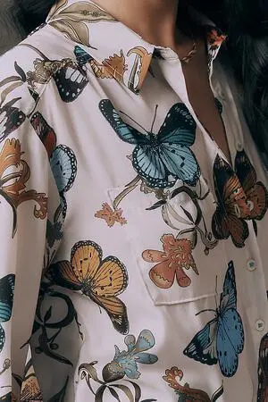 Anthropologie Brielle Relaxed Buttondown Blouse - Ivory Pattern