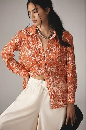 Anthropologie The Brielle Relaxed Buttondown Blouse Red