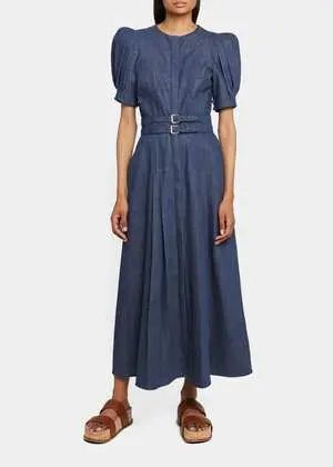 Gabriela Hearst Patricia Chambray Midi Dress - Denim