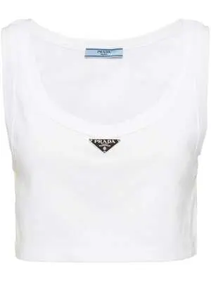 Prada Triangle-logo Crop Top - White
