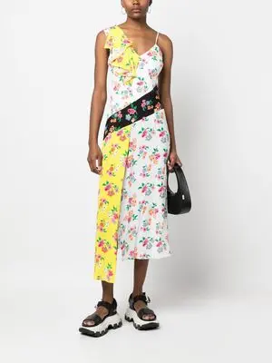 MSGM Floral Print Midi Dress - White