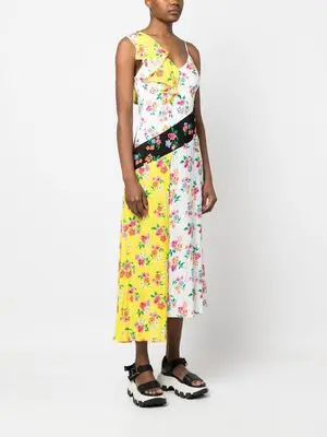 MSGM Floral Print Midi Dress - White