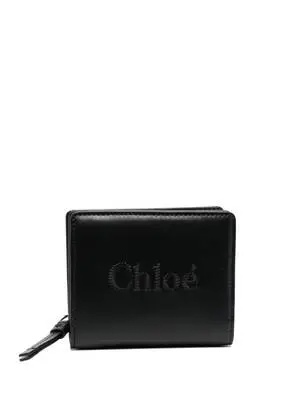 Chloé Sense Logo-embroidered Leather Wallet - Black