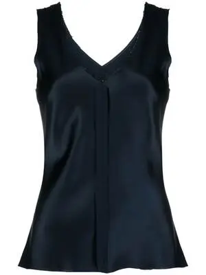 Voz Satin V-neck Tank Top - Blue