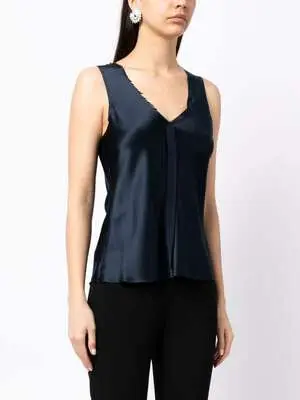 Voz Satin V-neck Tank Top - Blue