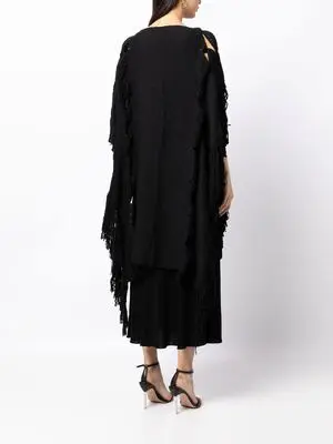 Voz Lace Fringe Manta Knit Top - Black
