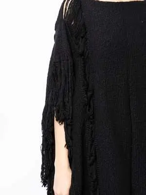 Voz Lace Fringe Manta Knit Top - Black