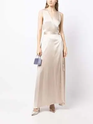 Voz Neck Wrap Maxi Dress - Neutrals