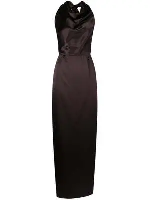 Voz Convertible Halterneck Satin Maxi Dress - Brown