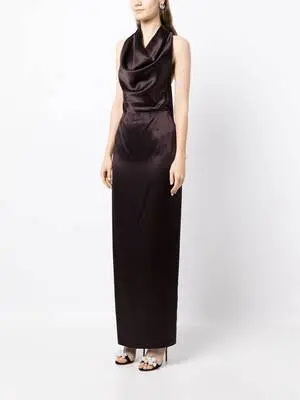Voz Convertible Halterneck Satin Maxi Dress - Brown
