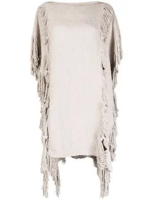 Voz Fringed Poncho-style Jumper - Grey
