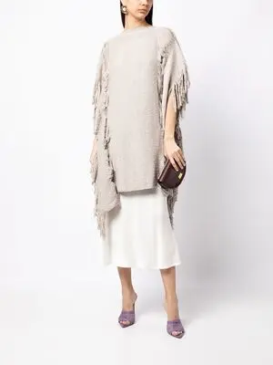 Voz Fringed Poncho-style Jumper - Grey