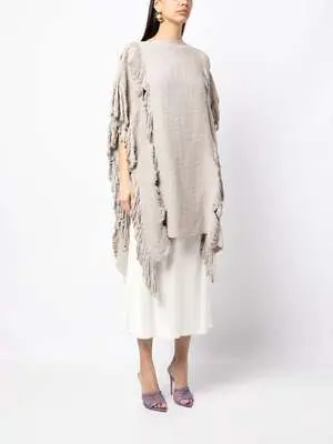Voz Fringed Poncho-style Jumper - Grey