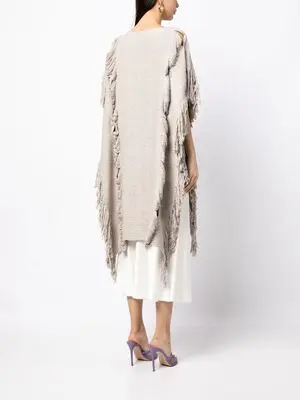 Voz Fringed Poncho-style Jumper - Grey