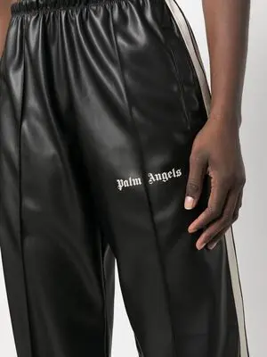 Palm Angels Logo-print Faux-leather Track Pants - Black