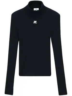 COURREGES Ribbed Knit High-neck Sweater - Black