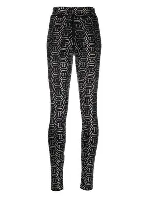 Philipp Plein Monogram-print Embellished Leggings