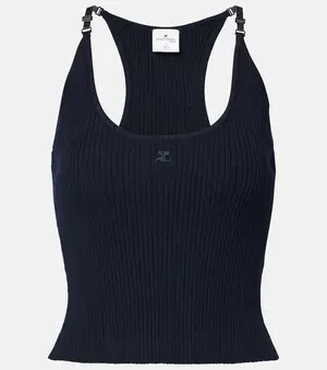 COURREGES Courrèges Logo Ribbed-knit Tank Top - Blue