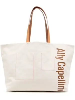 ALLY CAPELLINO Large Cleo Canvas Tote Bag - Neutrals