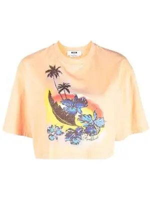MSGM Graphic Print Cropped T-shirt - Orange