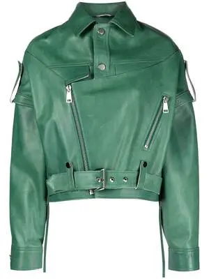 MANOKHI Detachable-sleeve Leather Biker Jacket Green