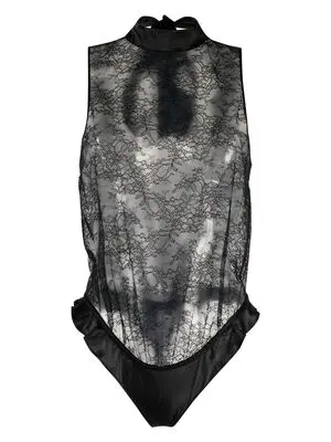 MAISON CLOSE Lace-panel Halterneck Body - Black
