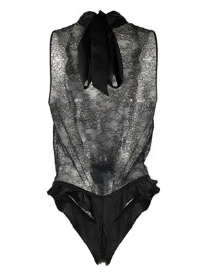 MAISON CLOSE Lace-panel Halterneck Body - Black