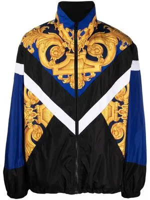 Versace Baroque-print Zip-up Jacket - Black